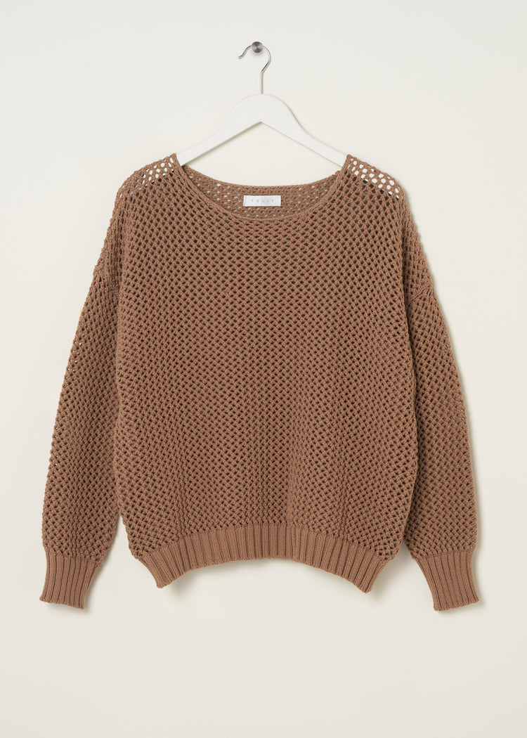 Camel Mesh Knit Jumper | Premium Cotton Relaxed Fit | Truly UK
